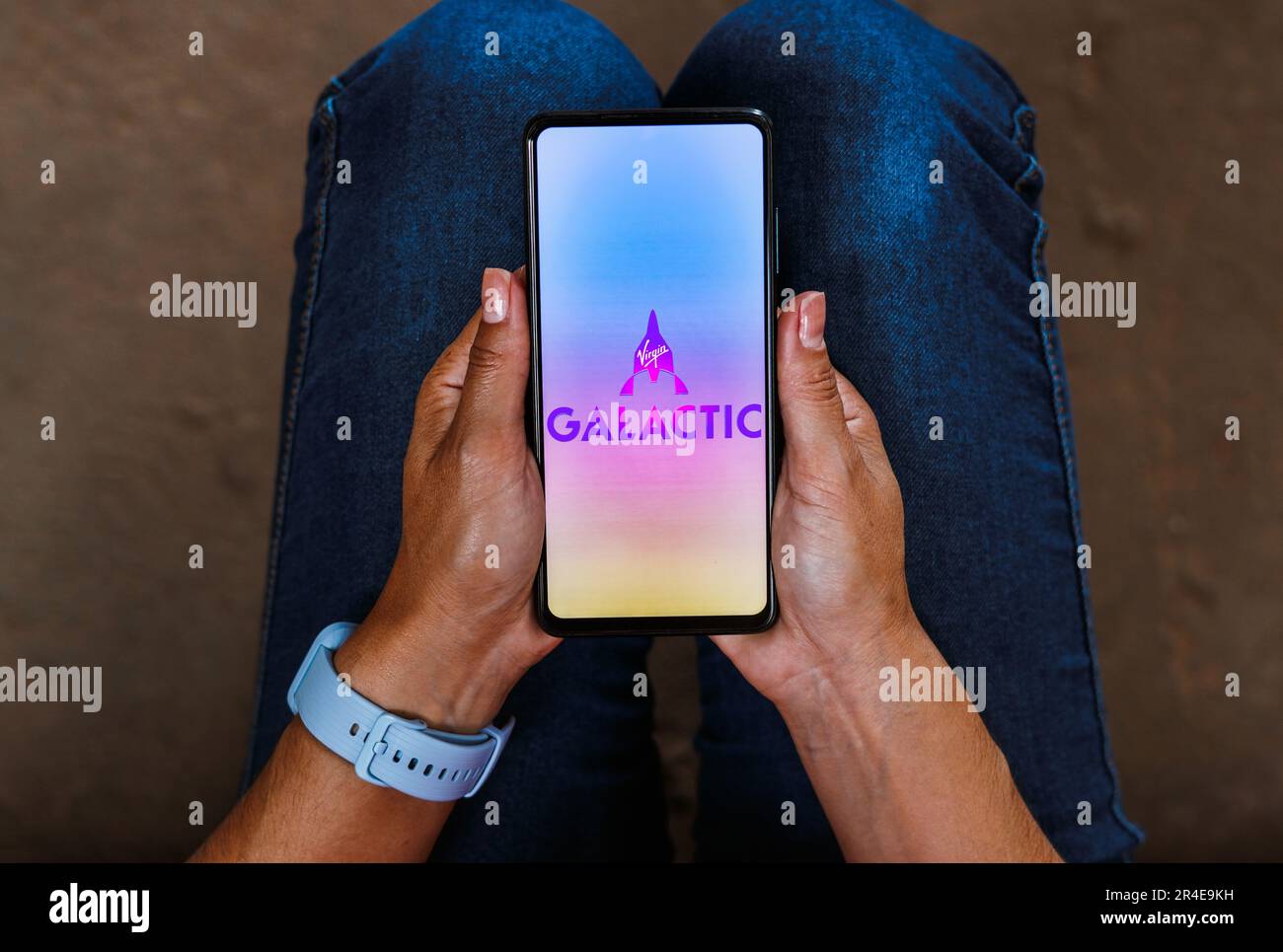 In this photo illustration, the Virgin Galactic logo is displayed on a ...