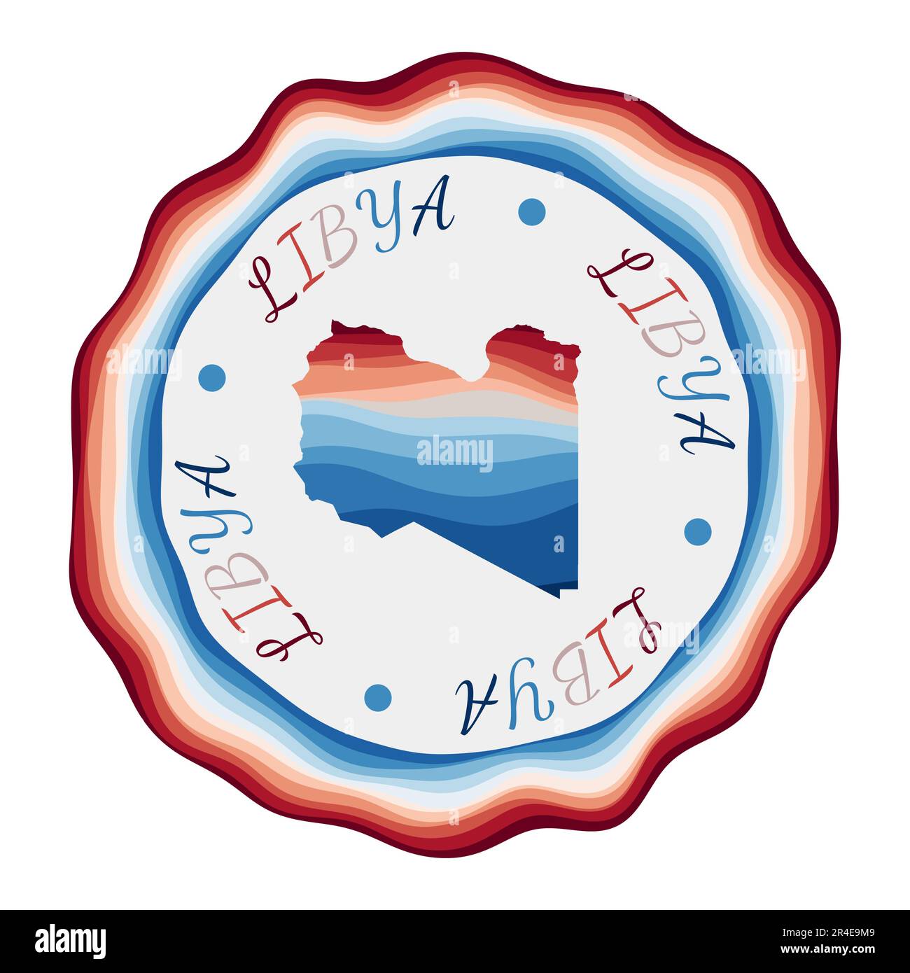 Libya badge. Map of the country with beautiful geometric waves and ...