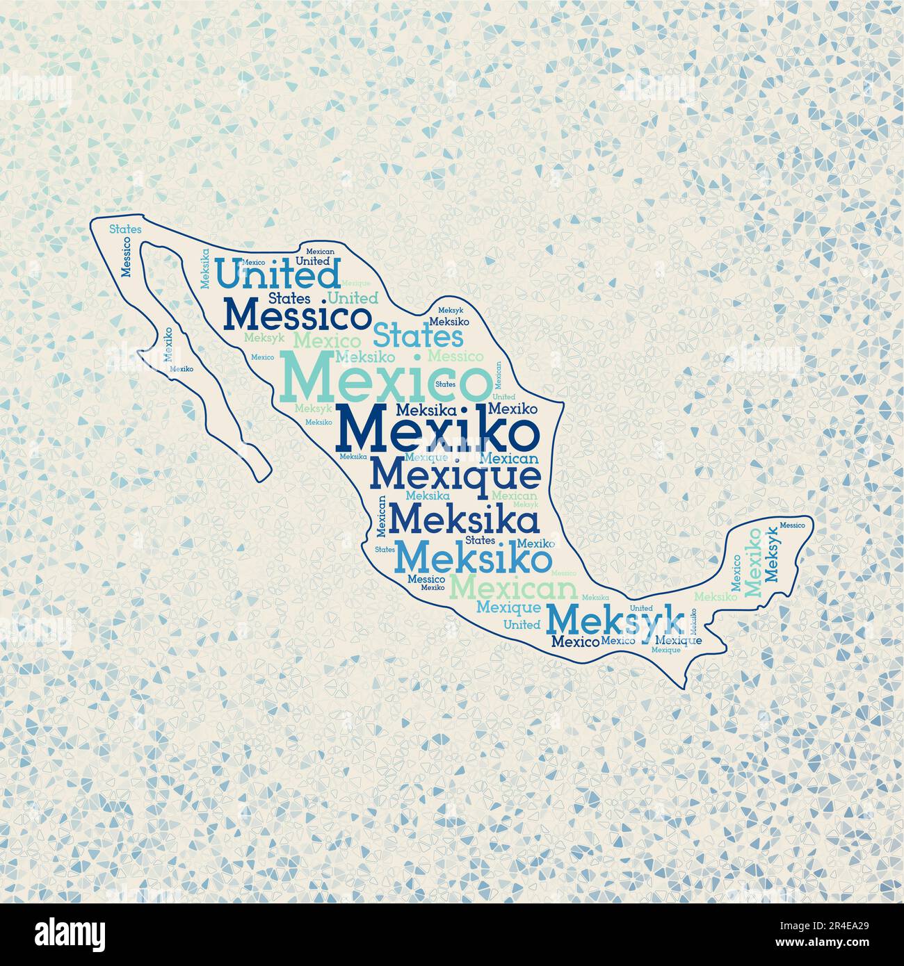 Mexico shape with country names word cloud in multiple languages ...