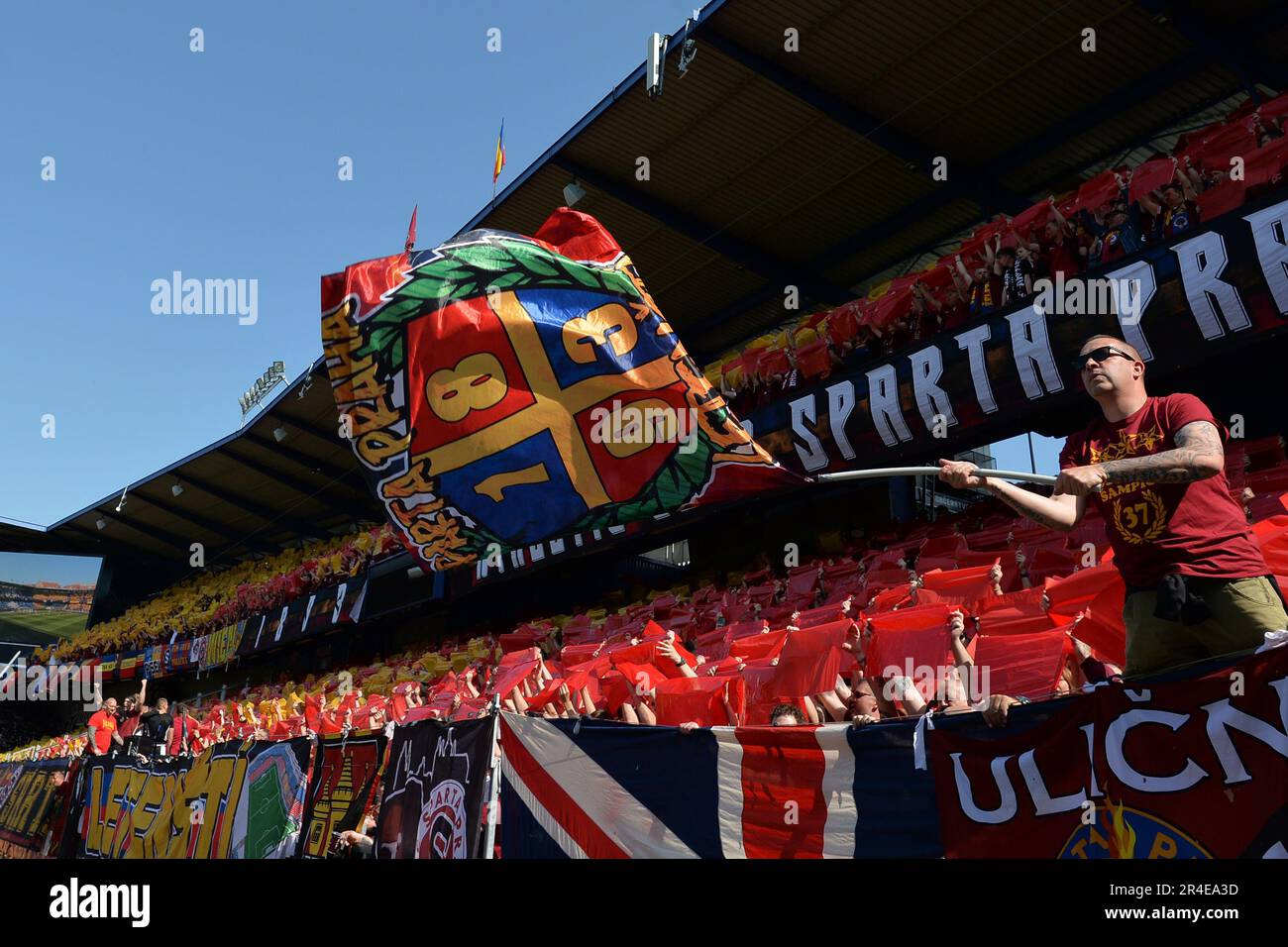 Praha, Czech Republic. 27th May, 2023. Fans of Sparta Prague celebrate ...