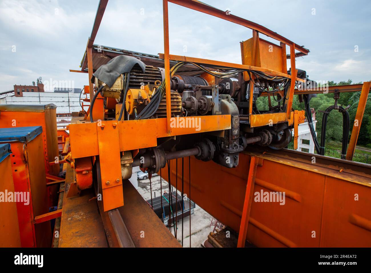 Overhead crane motors and speed reducer closeup photo Stock Photo - Alamy