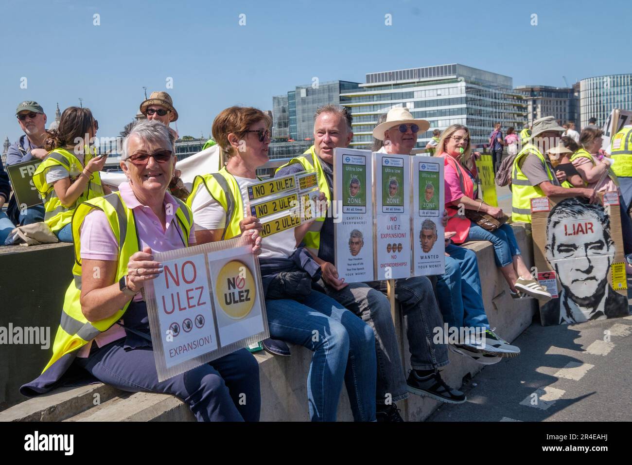 London, UK. 27 May 2023. Protesters lined both sides of London Bridge ...