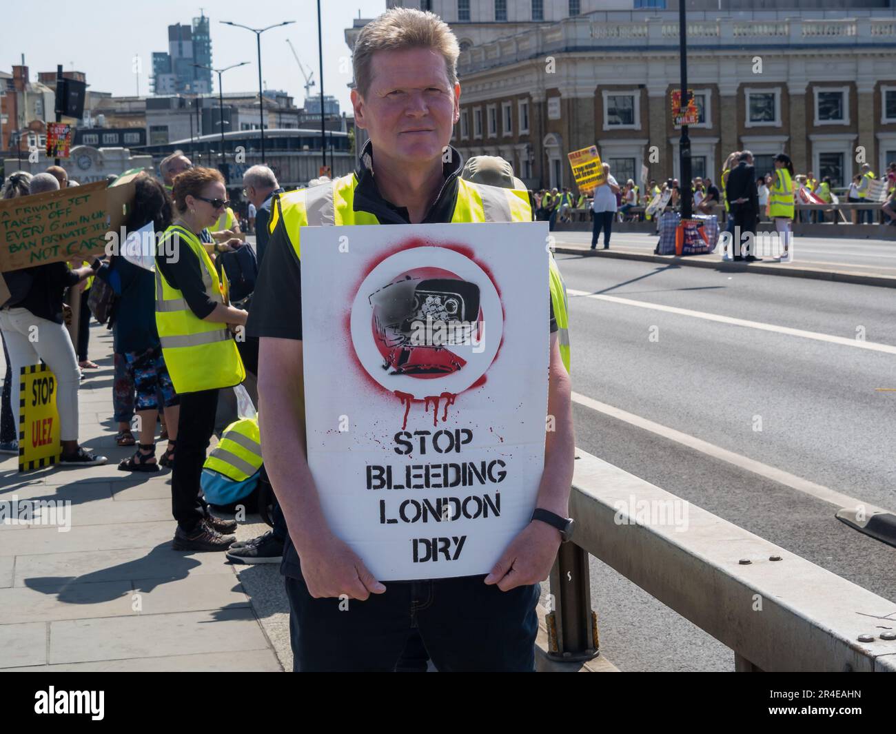 London, UK. 27 May 2023. Protesters lined both sides of London Bridge ...