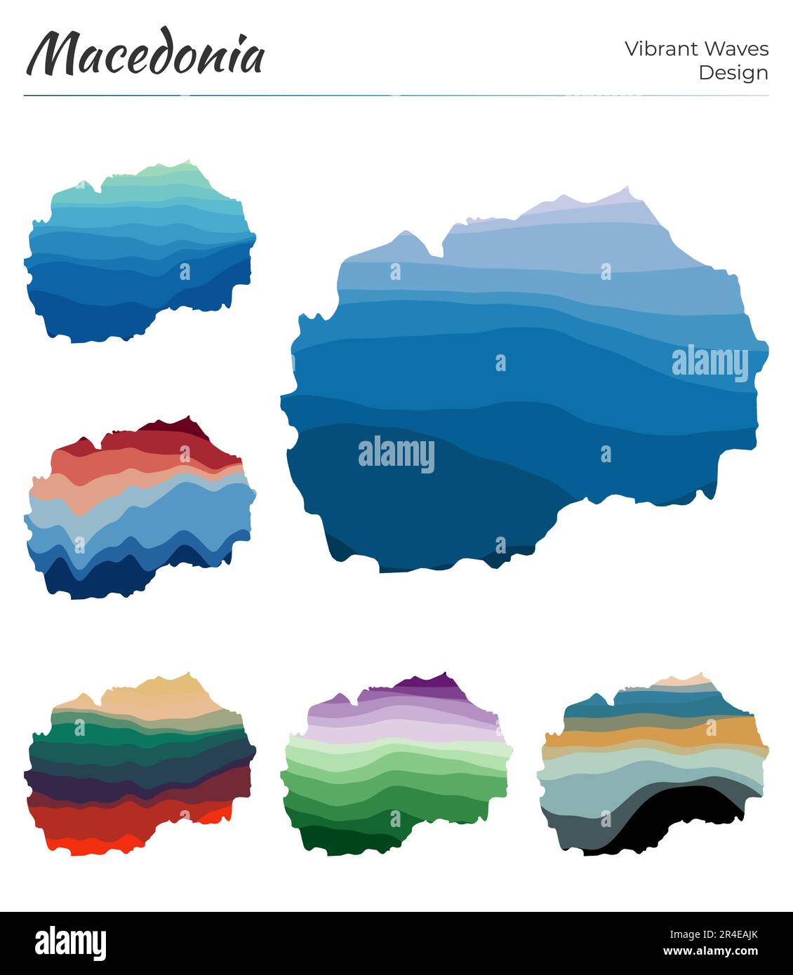 Set of vector maps of Macedonia. Vibrant waves design. Bright map of ...
