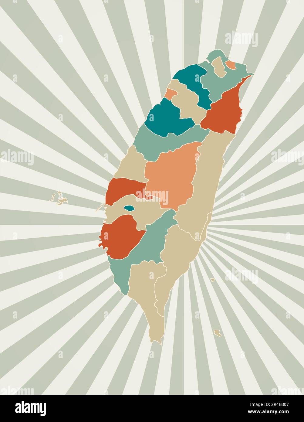 Taiwan map. Poster with map of the country in retro color palette ...