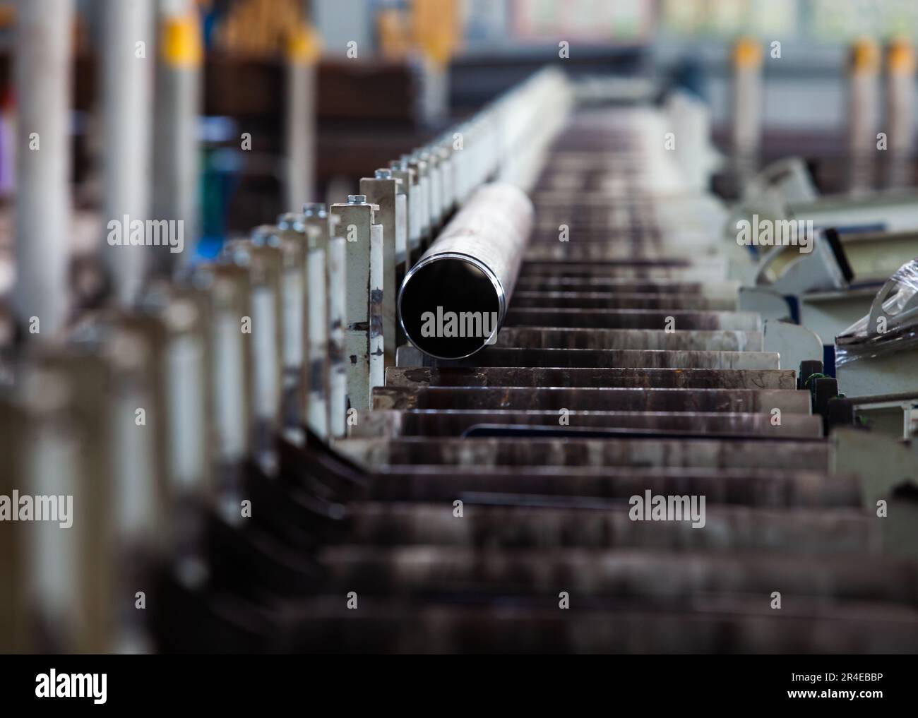 Oil drill pipes production. Transporting tube to machining. Low depth ...