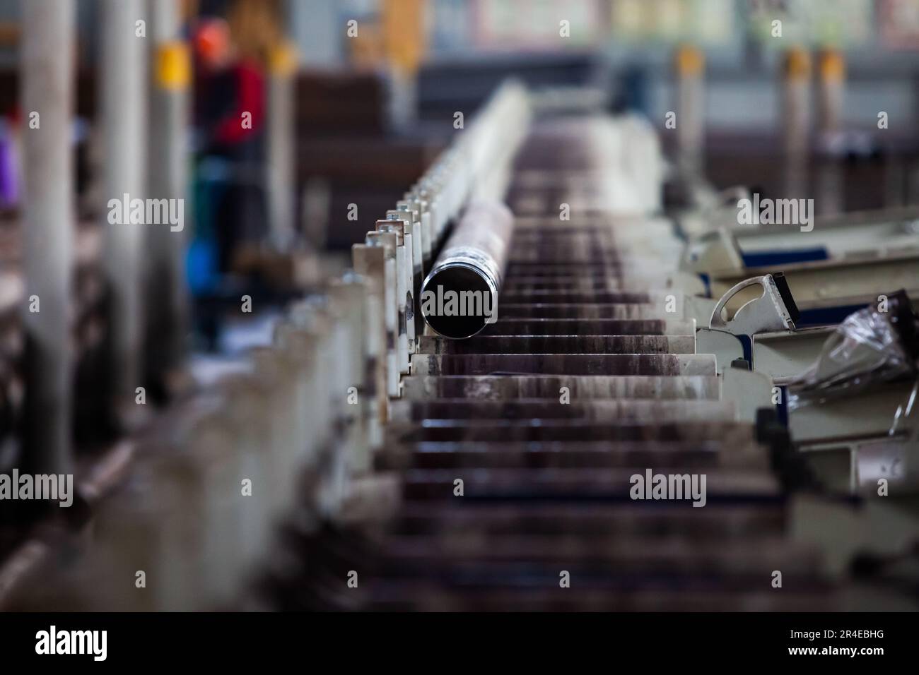 Oil drill pipes production. Transporting tube to machining. Low depth ...