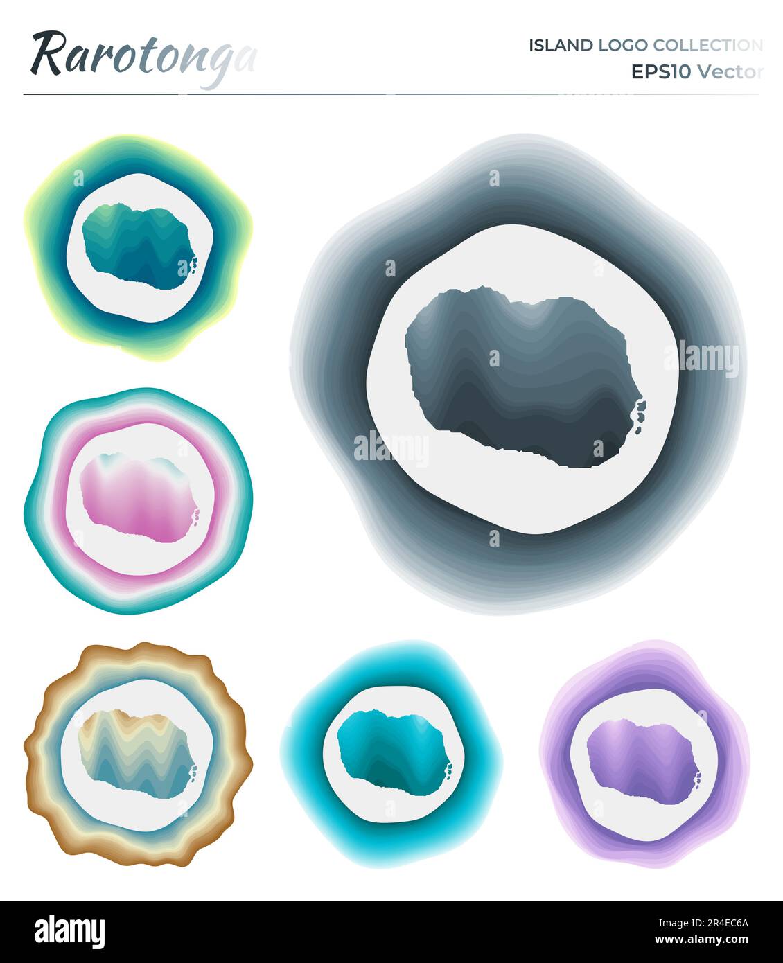 Rarotonga logo collection. Colorful badge of the island. Layers around ...