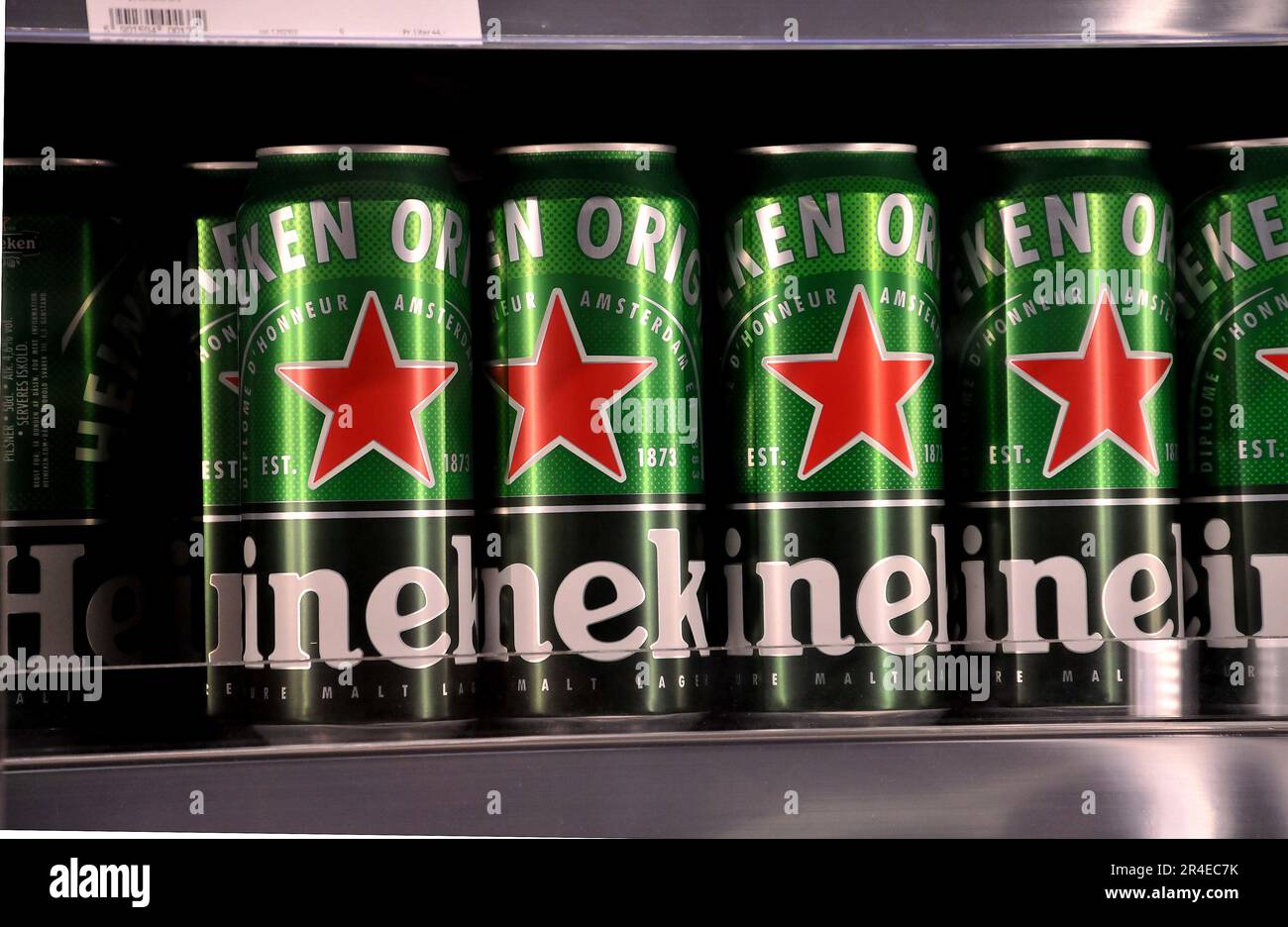 27 May 2023/Dutch heineken beer cans at danish grocery store in danish ...