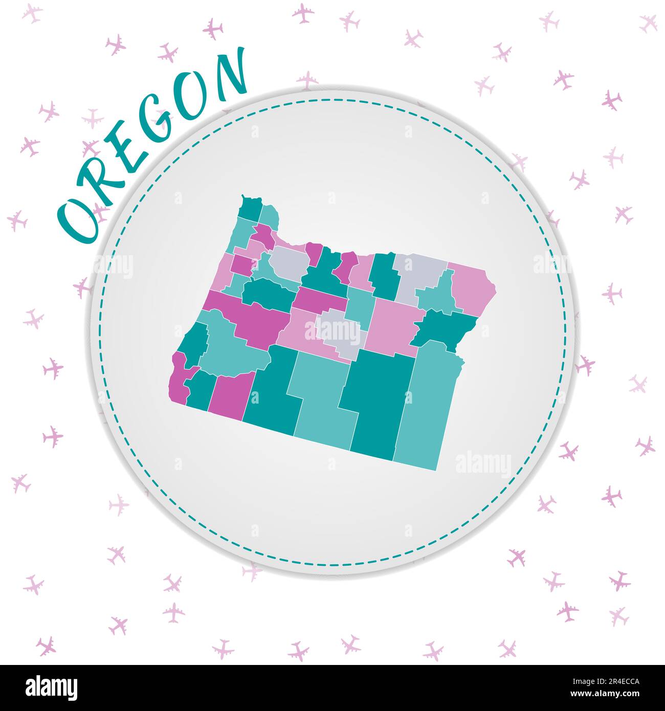 Oregon map design. Map of the US state with regions in emerald-amethyst ...
