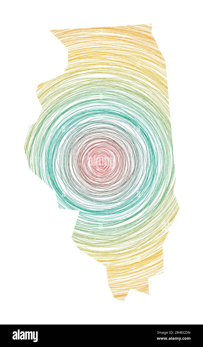 Illinois map filled with concentric circles. Sketch style circles in ...