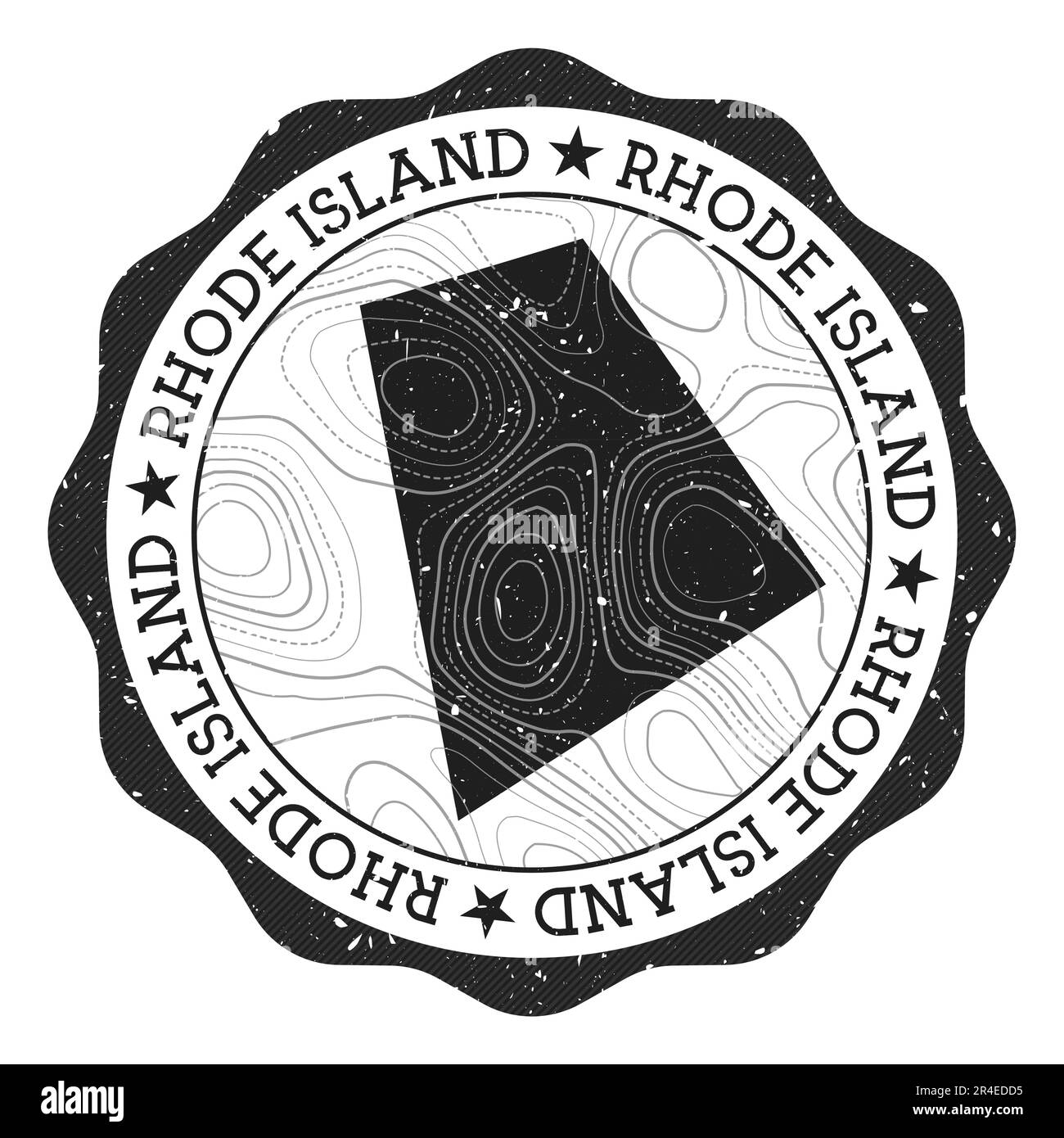 Rhode Island outdoor stamp. Round sticker with map of US state with ...