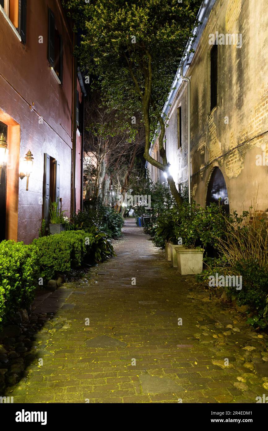 The haunted Philadelphia Alley in Charleston, South Carolina at night ...