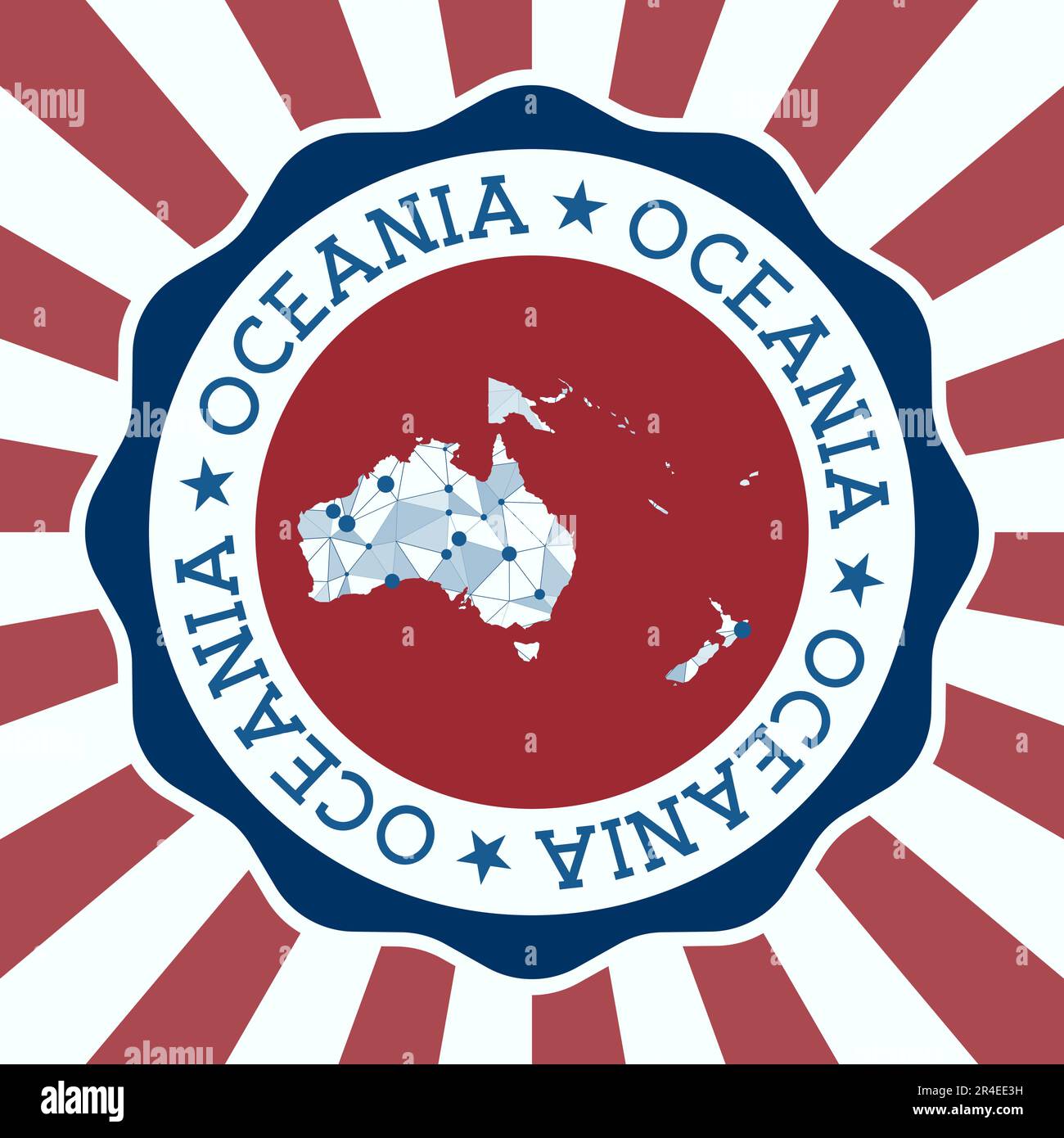 Oceania Badge. Round logo of continent with triangular mesh map and ...