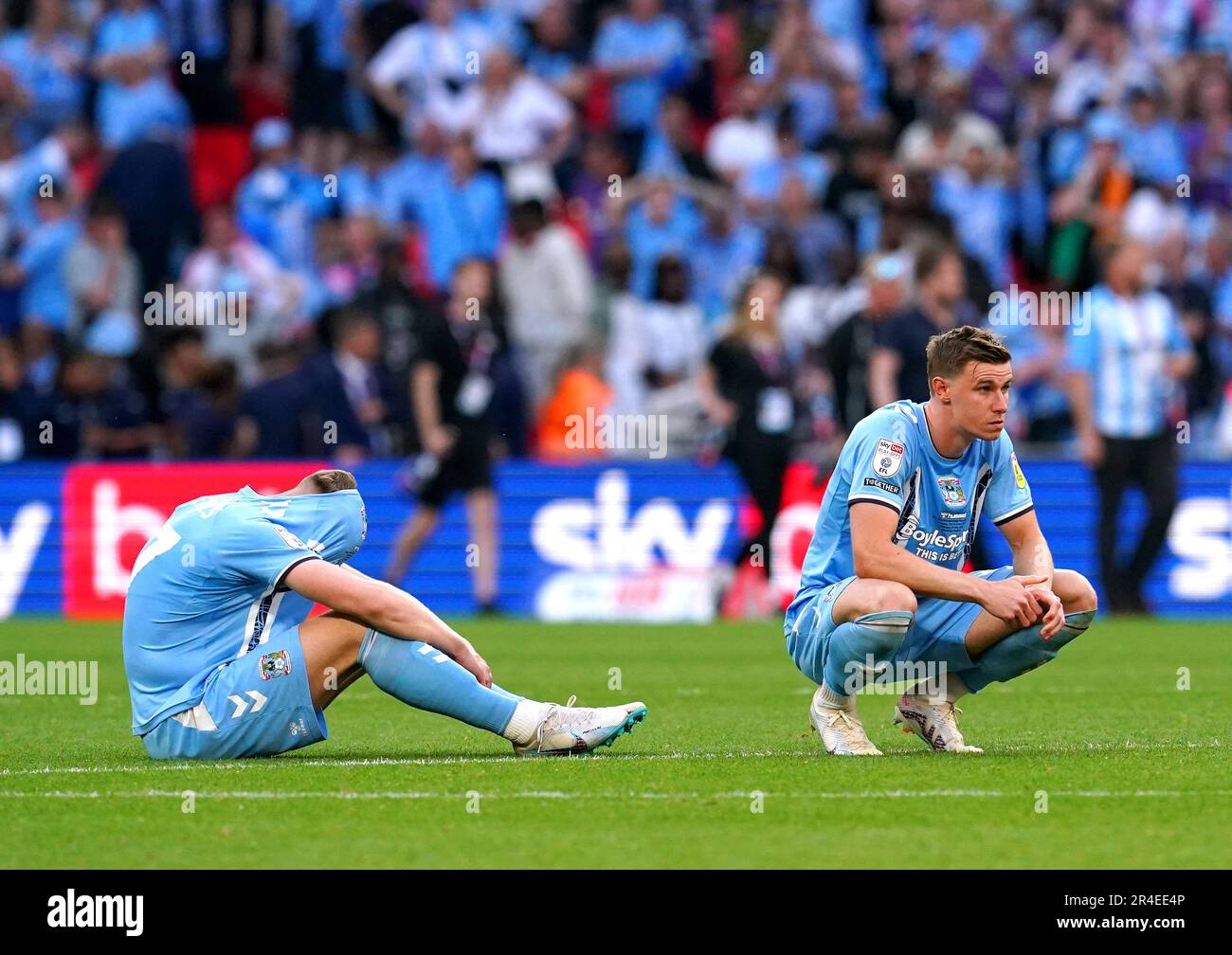 Coventry City's Ben Sheaf (right) appears dejected at the end of the ...