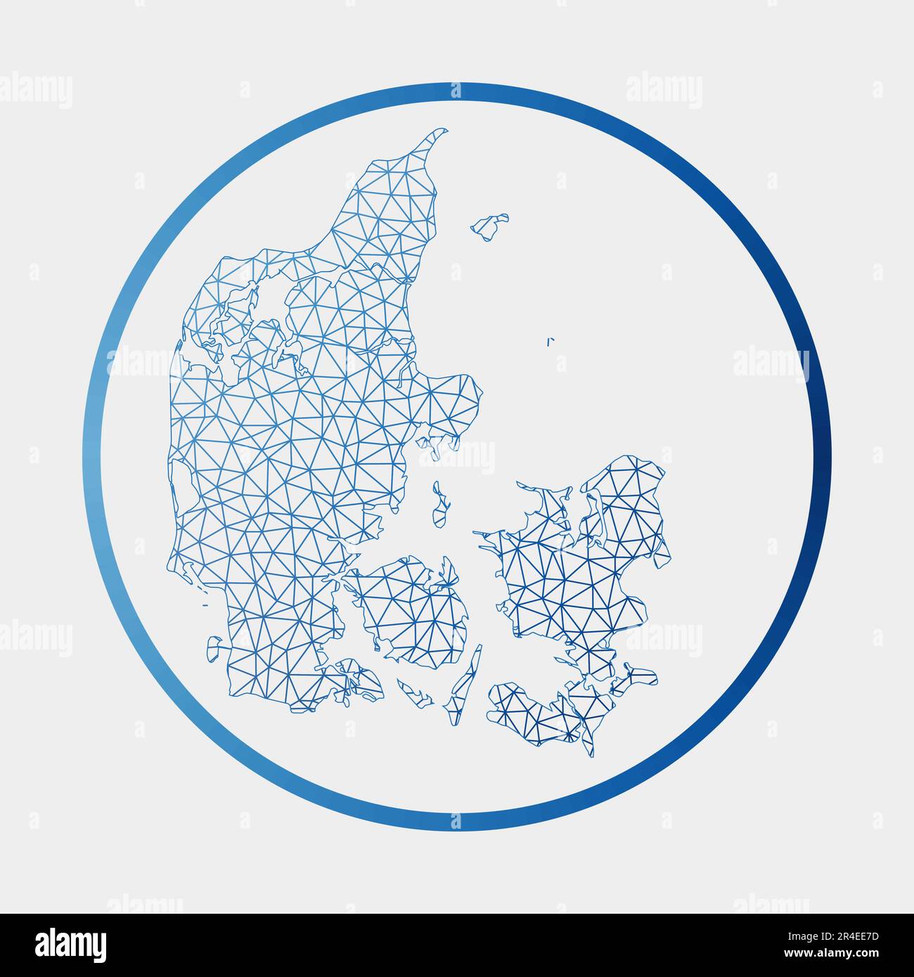 Denmark icon. Network map of the country. Round Denmark sign with ...