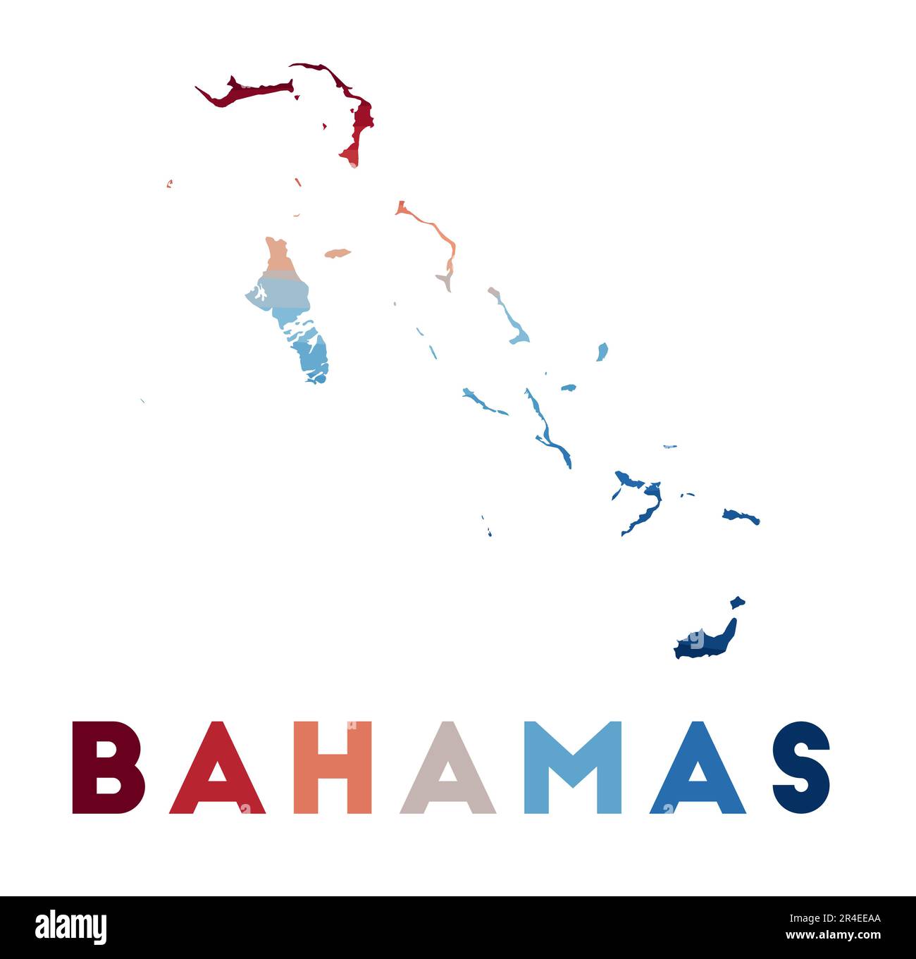 Bahamas map. Map of the country with beautiful geometric waves in red ...