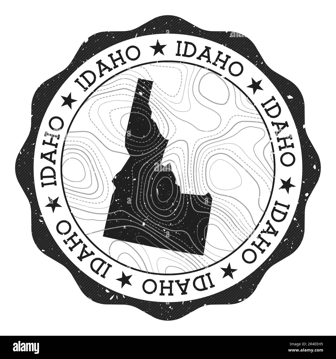 Idaho outdoor stamp. Round sticker with map of US state with ...