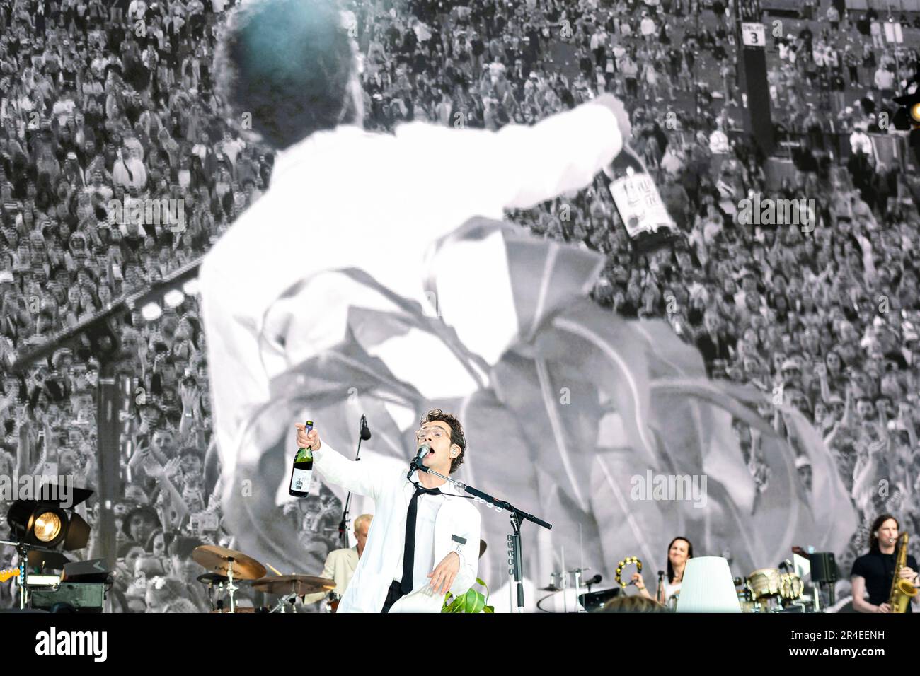 Matthew Healy from The 1975 performing on the main stage during BBC ...