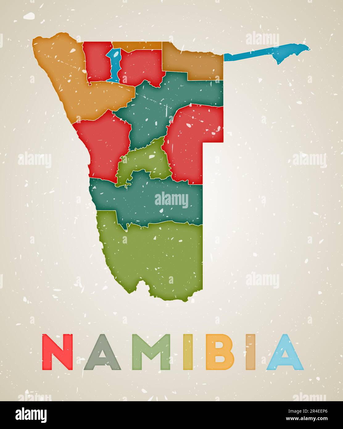Namibia map. Country poster with colored regions. Old grunge texture ...