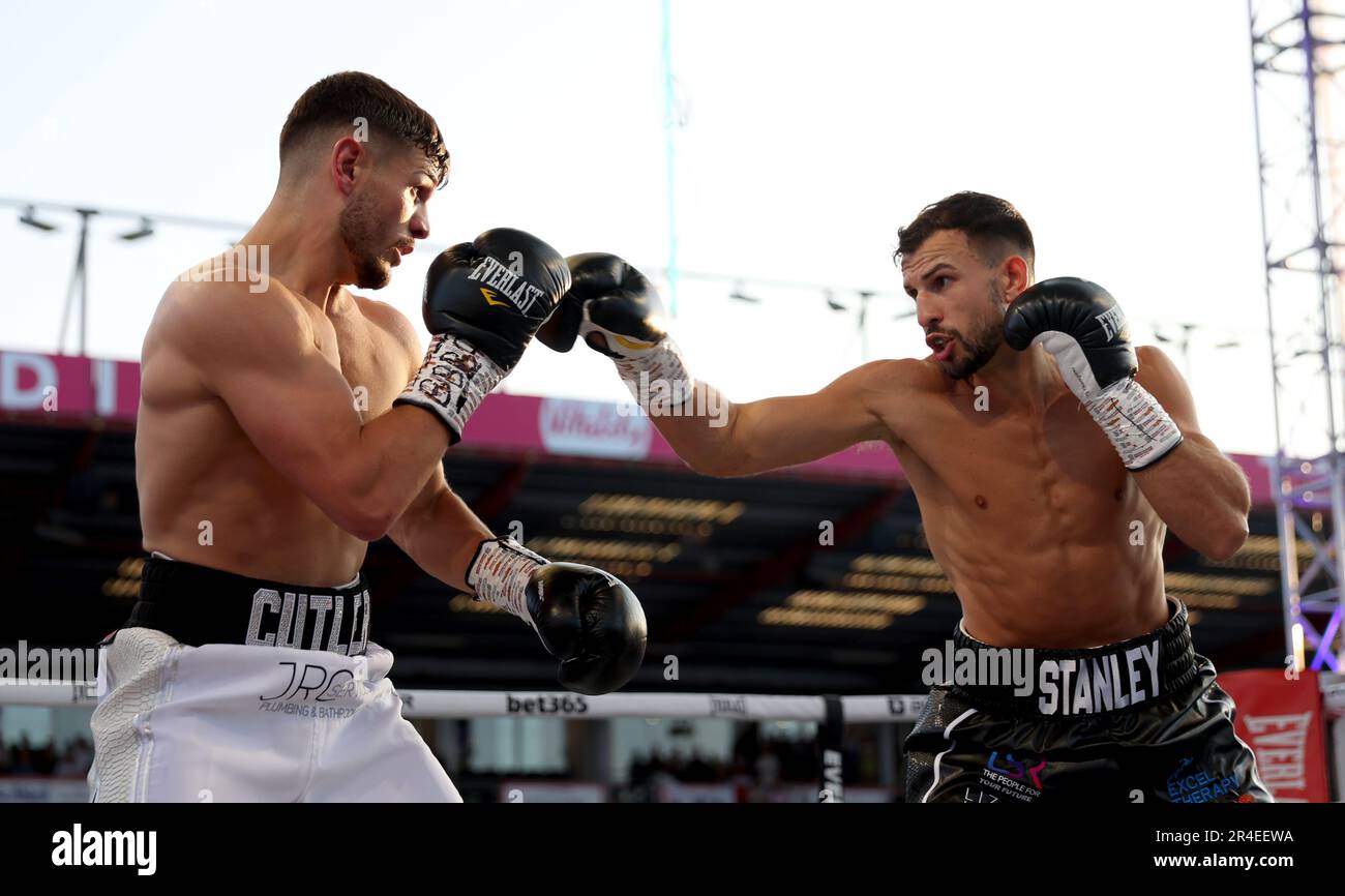 Lee Cutler in action against Stanley Stannard at the Vitality Stadium ...