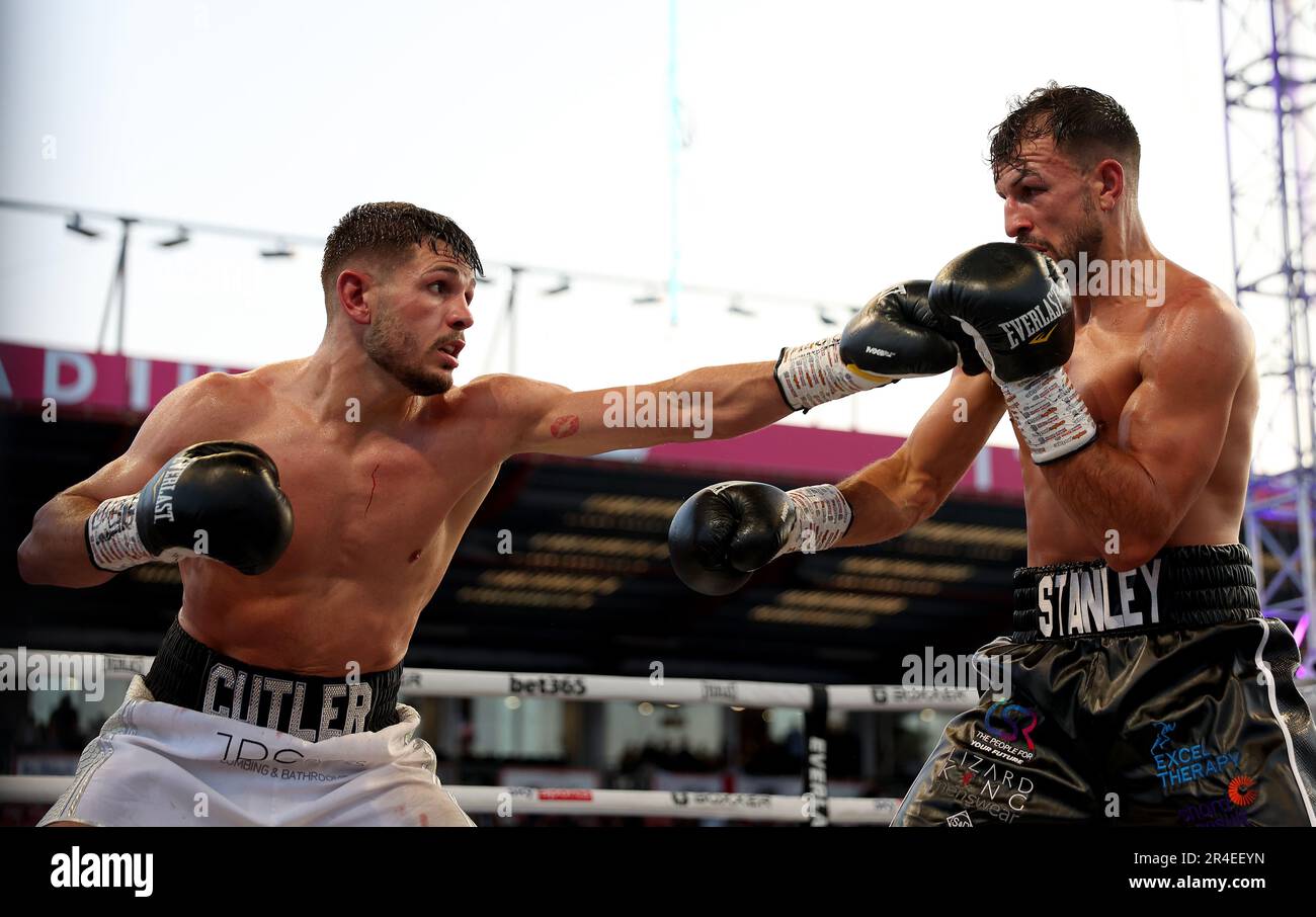 Lee Cutler in action against Stanley Stannard at the Vitality Stadium ...