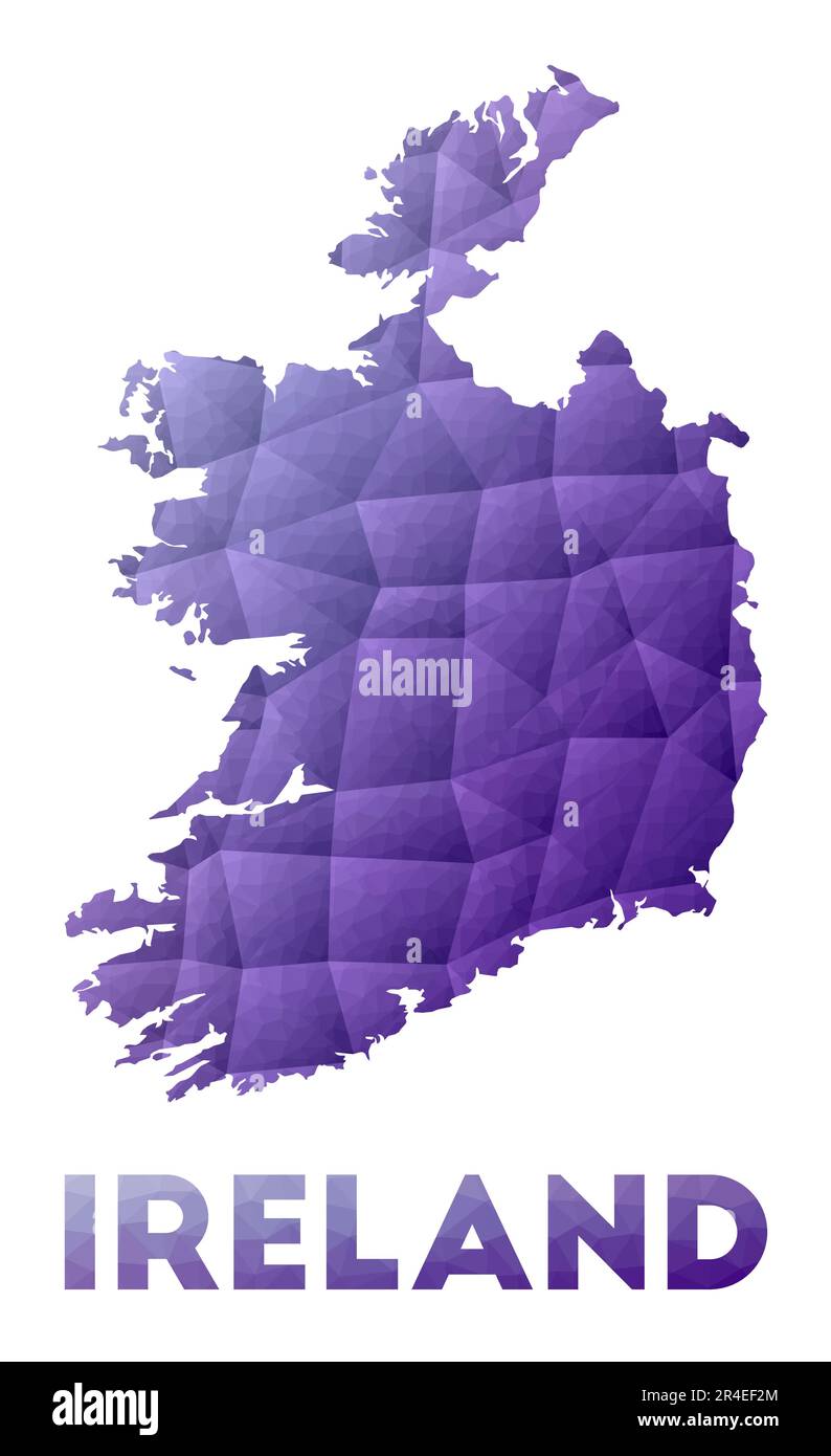 Map of Ireland. Low poly illustration of the country. Purple geometric ...