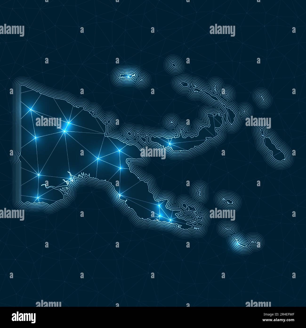 Papua New Guinea network map. Abstract geometric map of the country. Digital connections and ...