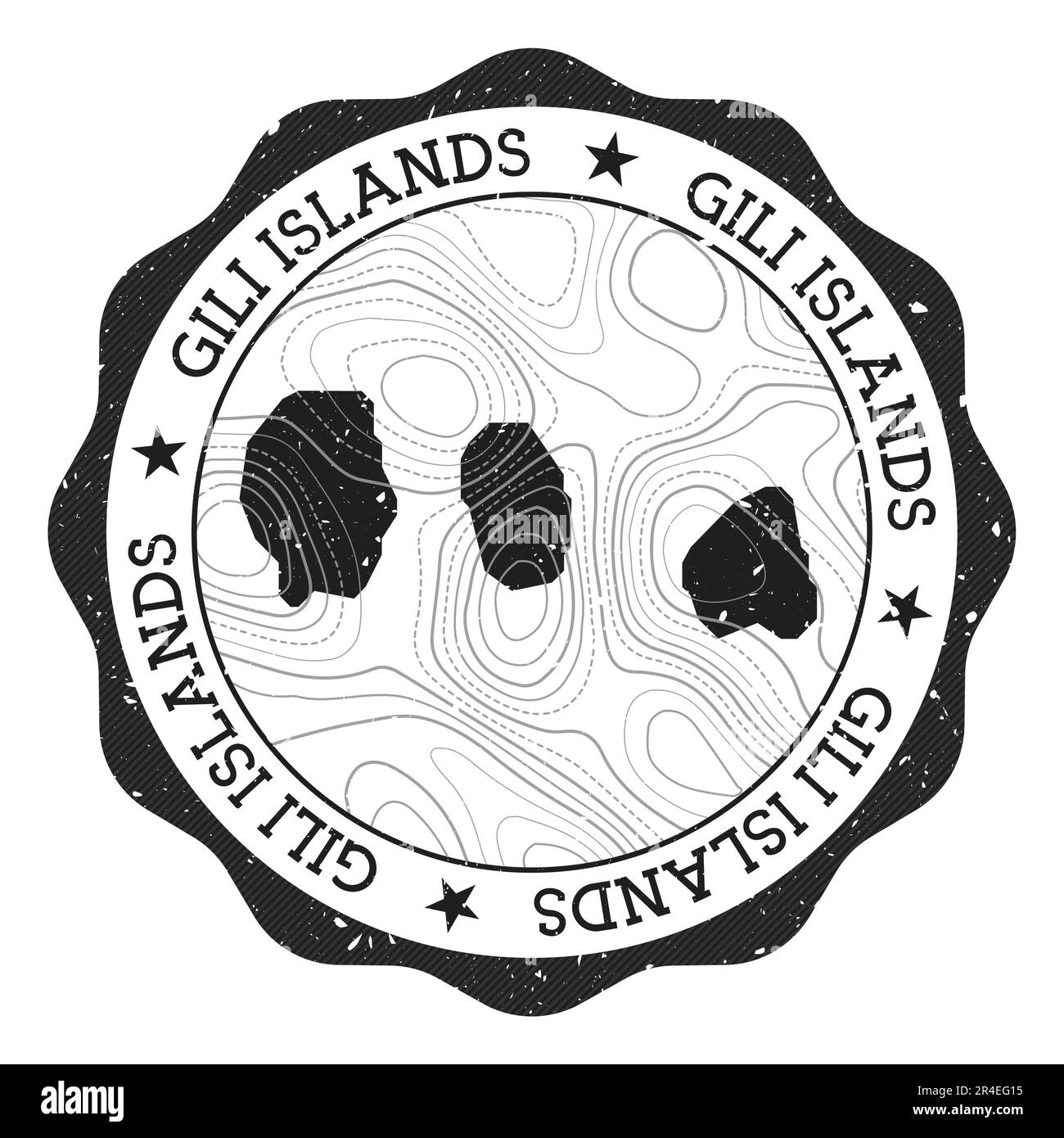 Gili Islands outdoor stamp. Round sticker with map of island with ...