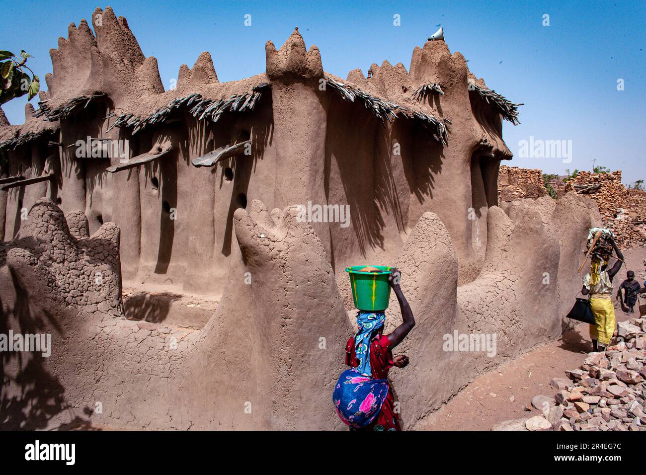 Dogon village and typical mud buildings, buildings used as barns for ...