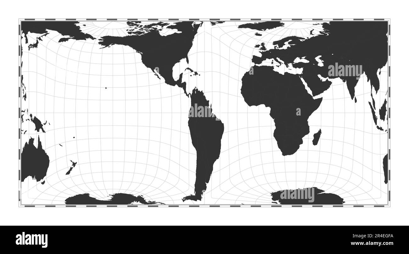 Vector world map. Gringorten square equal-area projection. Plain world geographical map with ...