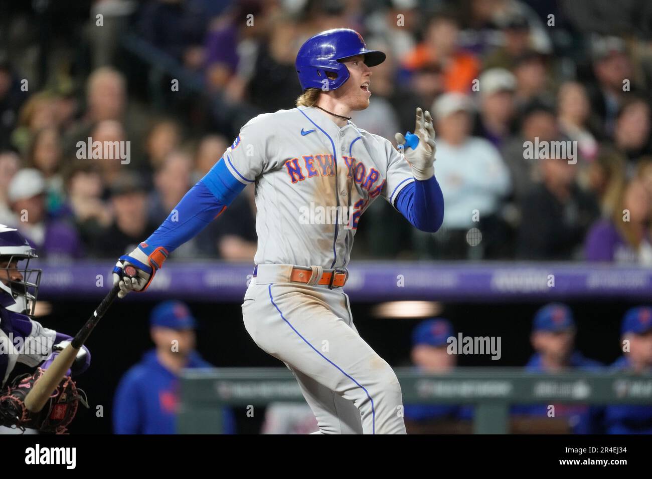 New York Mets third baseman Brett Baty (22) in the seventh inning of a ...