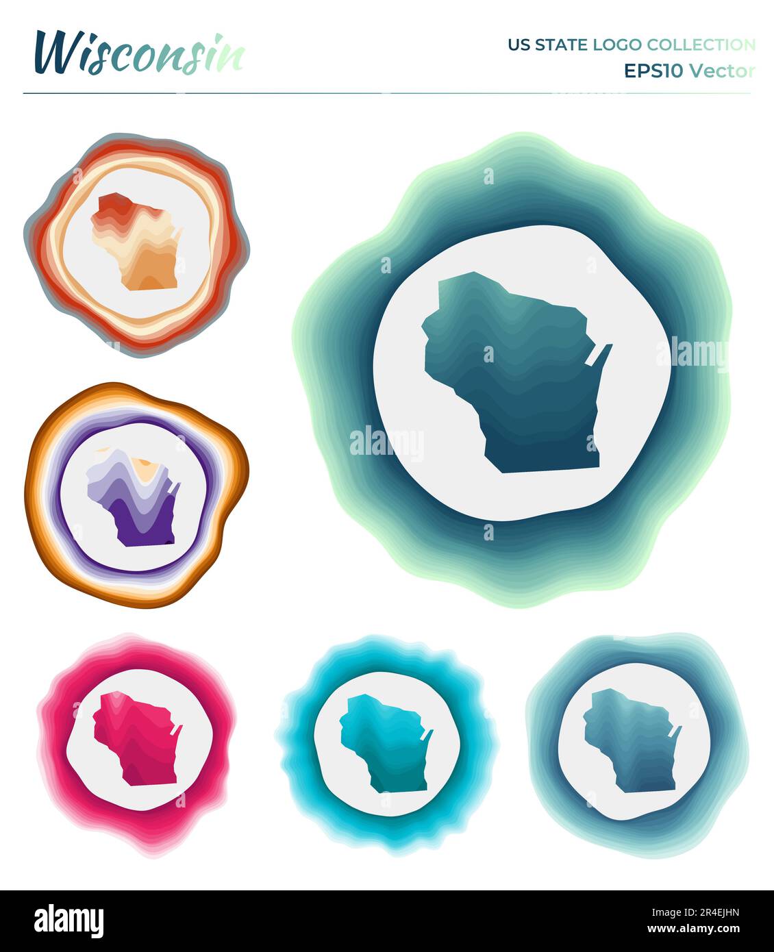 Wisconsin logo collection. Colorful badge of the US state. Layers ...