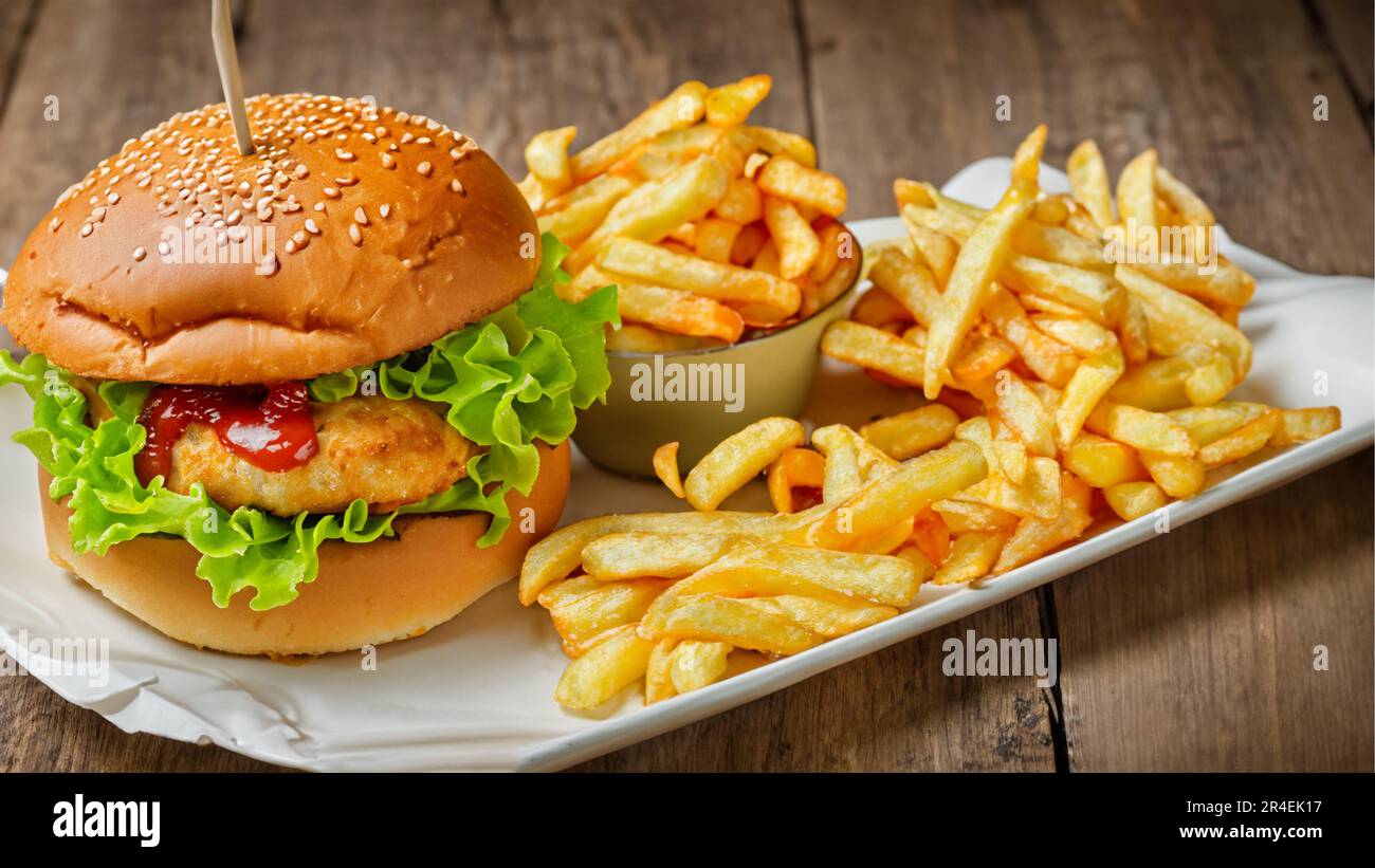 Picture Of Chicken Burger And Chips