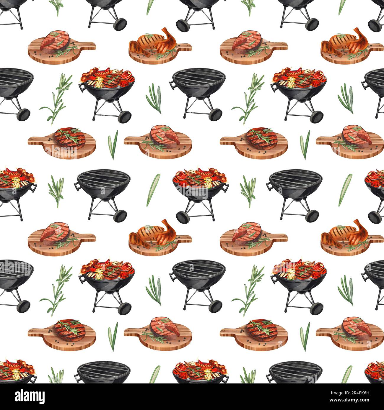 Watercolor seamless pattern barbecue. Elements for cooking bbq - grill ...