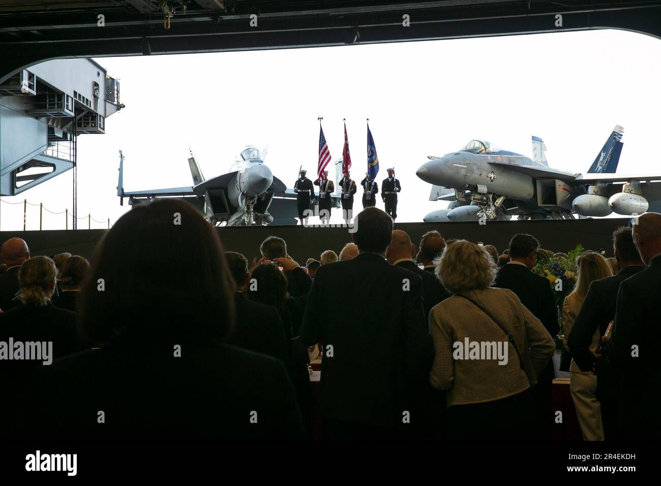 USS Gerald R. Ford's (CVN 78) Color Guard parades the colors during a ...