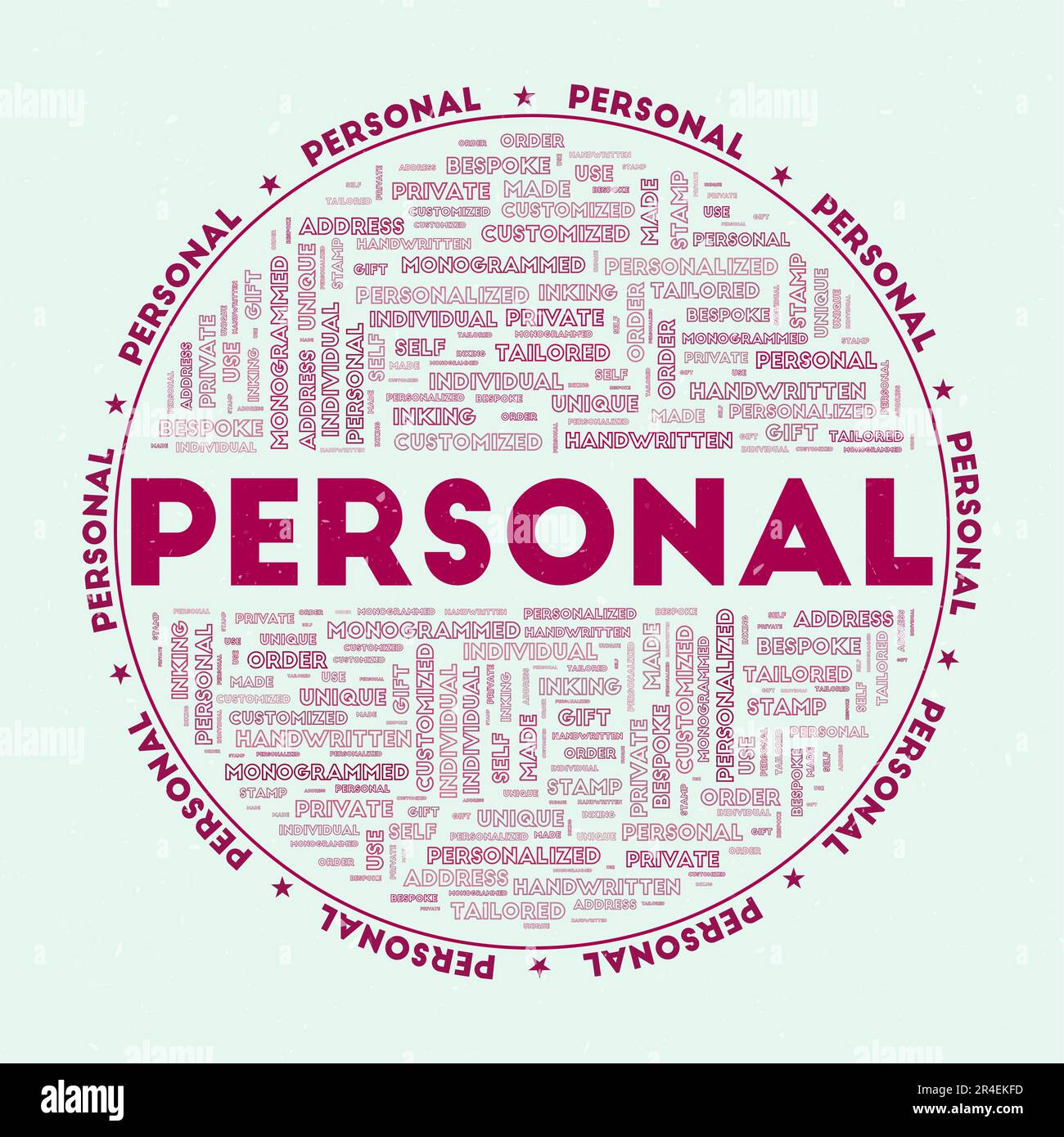 Personal - round badge. Text personal with keywords word clouds and ...