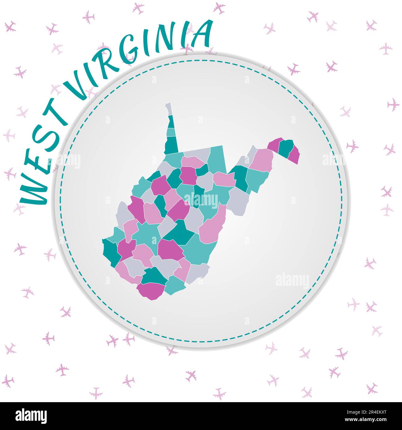 West Virginia map design. Map of the US state with regions in emerald ...