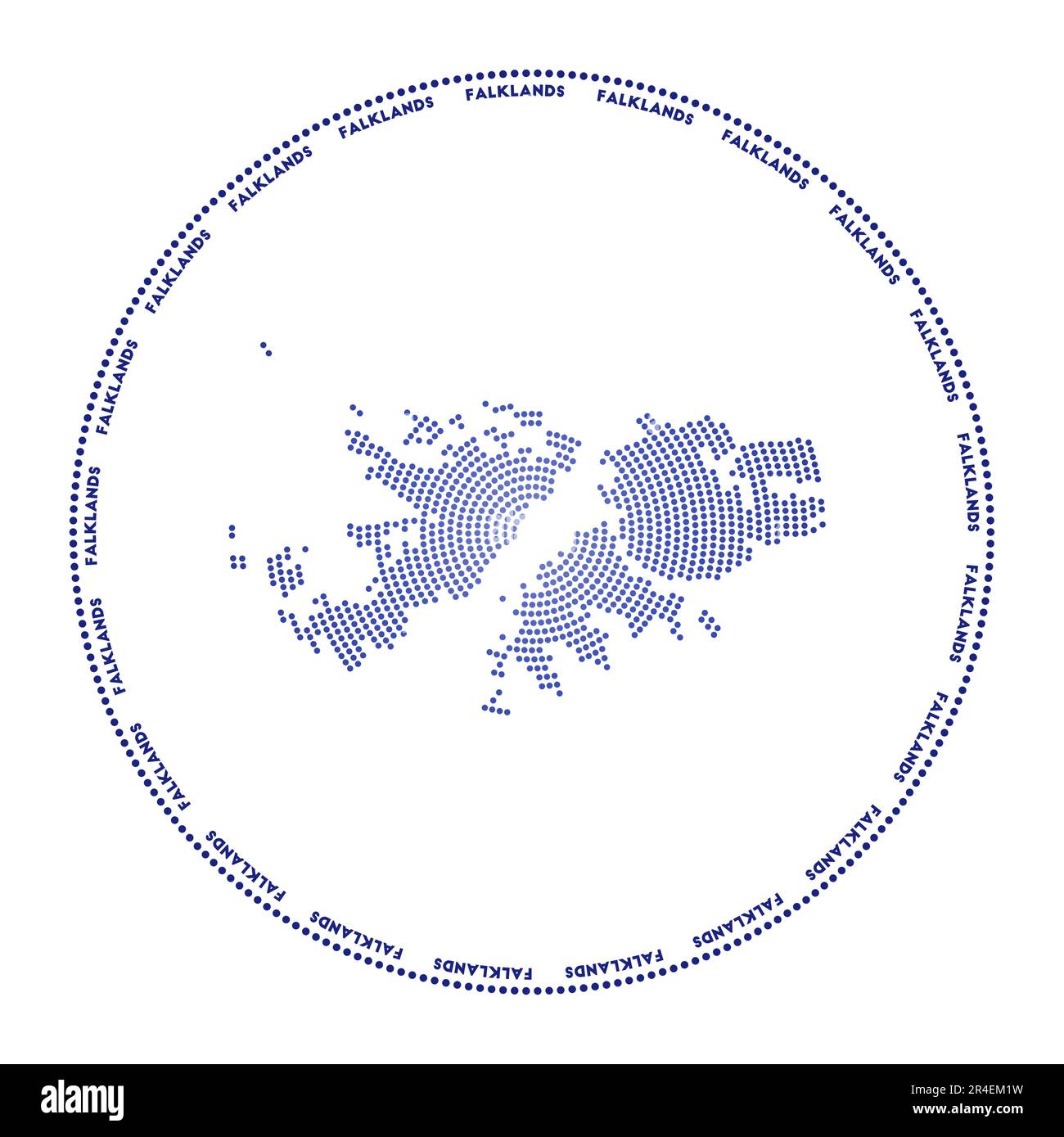 Falklands round logo. Digital style shape of Falklands in dotted circle ...
