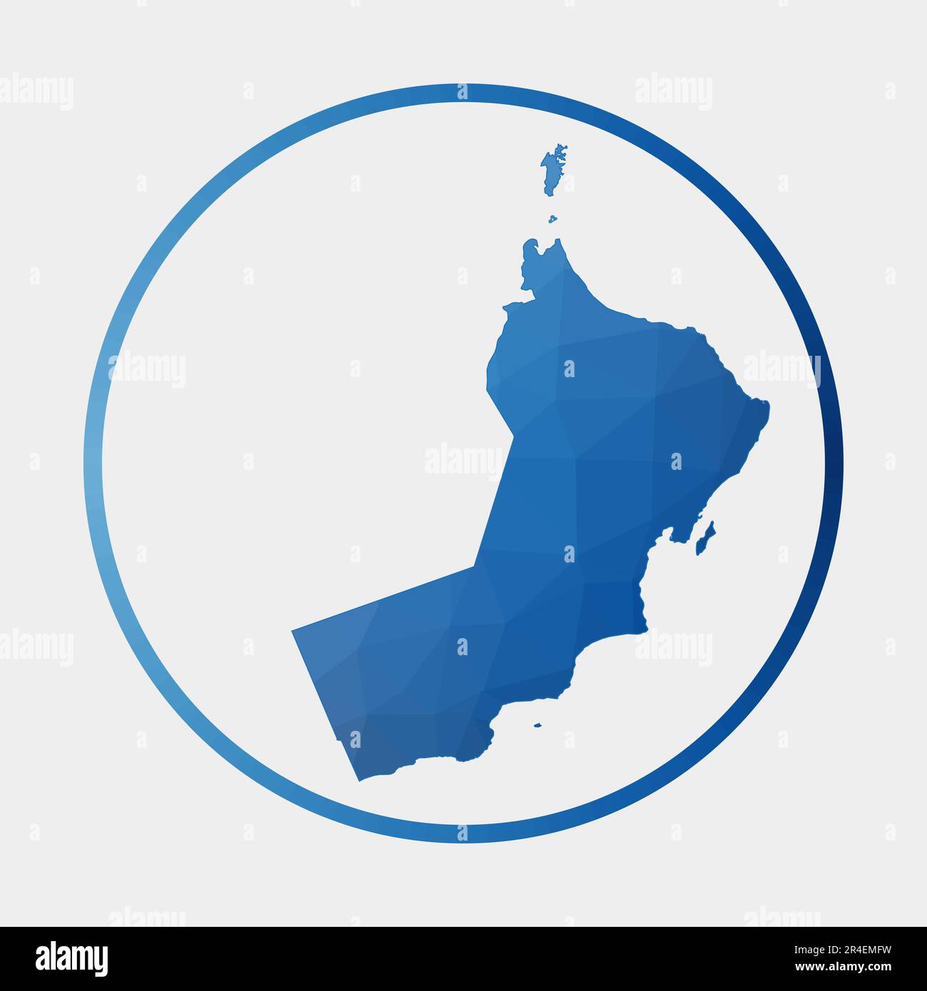 Oman icon. Polygonal map of the country in gradient ring. Round low ...