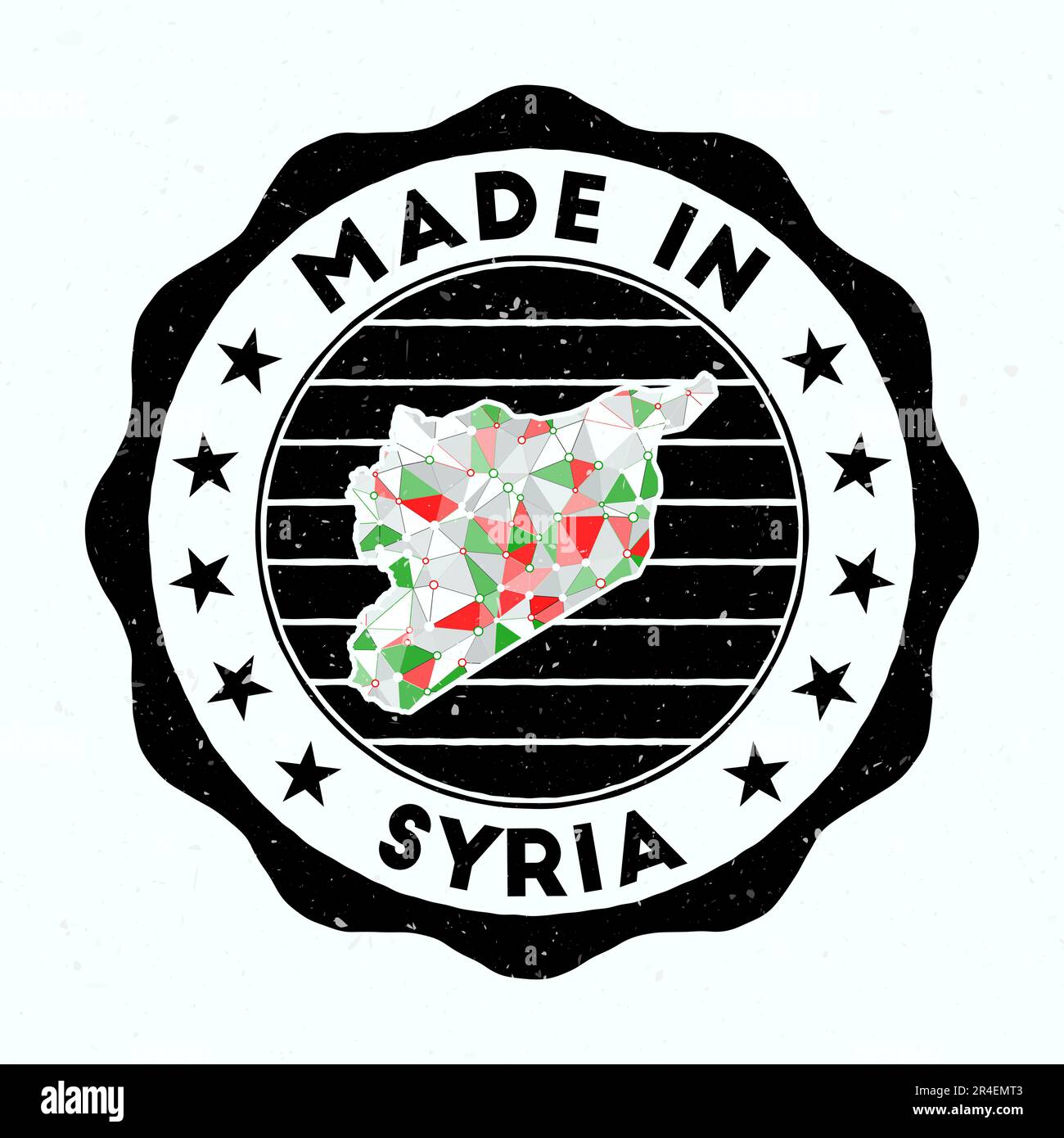 Made In Syria. Country round stamp. Seal of Syria with border shape ...