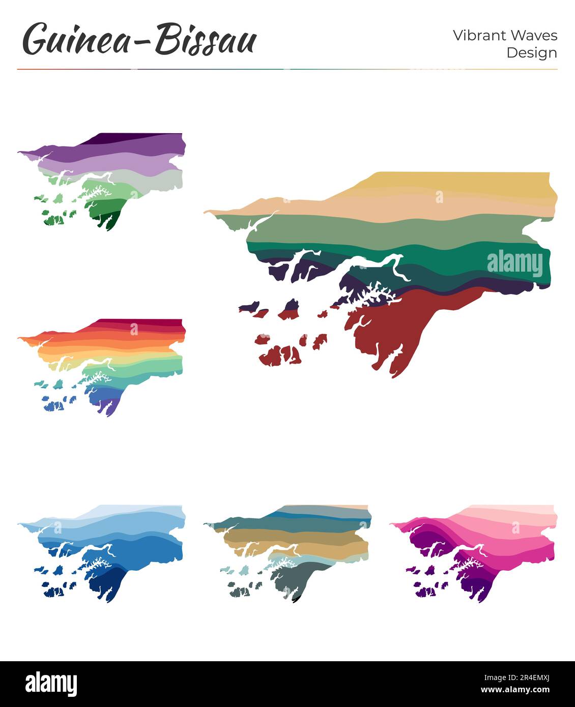 Set of vector maps of Guinea-Bissau. Vibrant waves design. Bright map ...