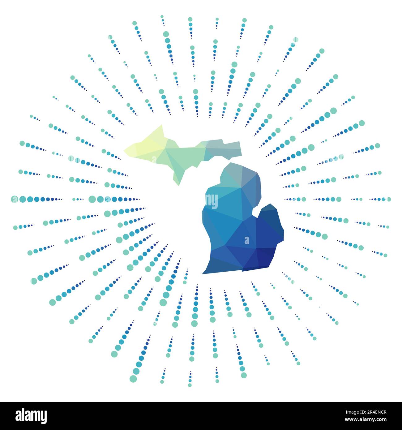 Shape of Michigan, polygonal sunburst. Map of the US state with ...
