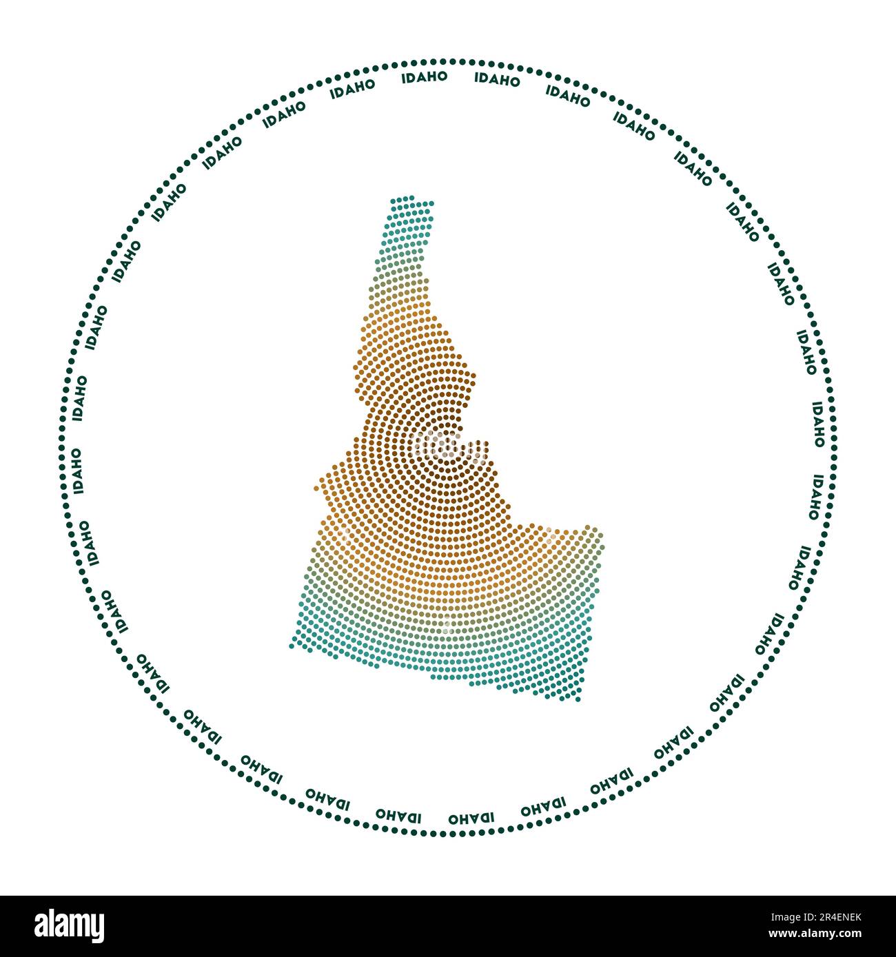 Idaho round logo. Digital style shape of Idaho in dotted circle with US ...