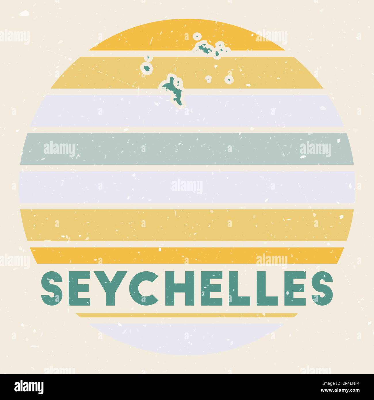 Seychelles logo. Sign with the map of island and colored stripes ...