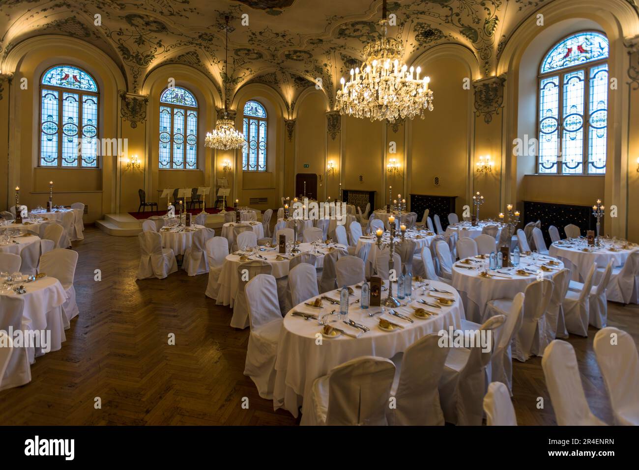 Baroque hall in the St. Peter Abbey Culinarium in Salzburg, Austria ...