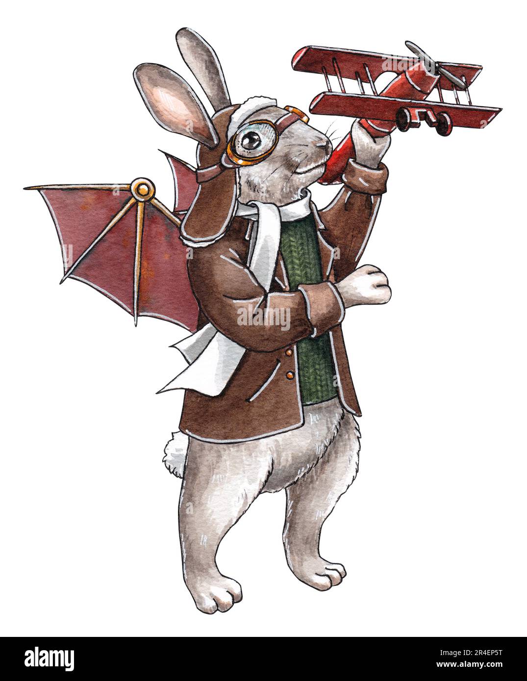 Steampunk aviator rabbit. Watercolor hand drawn illustration of a cute ...