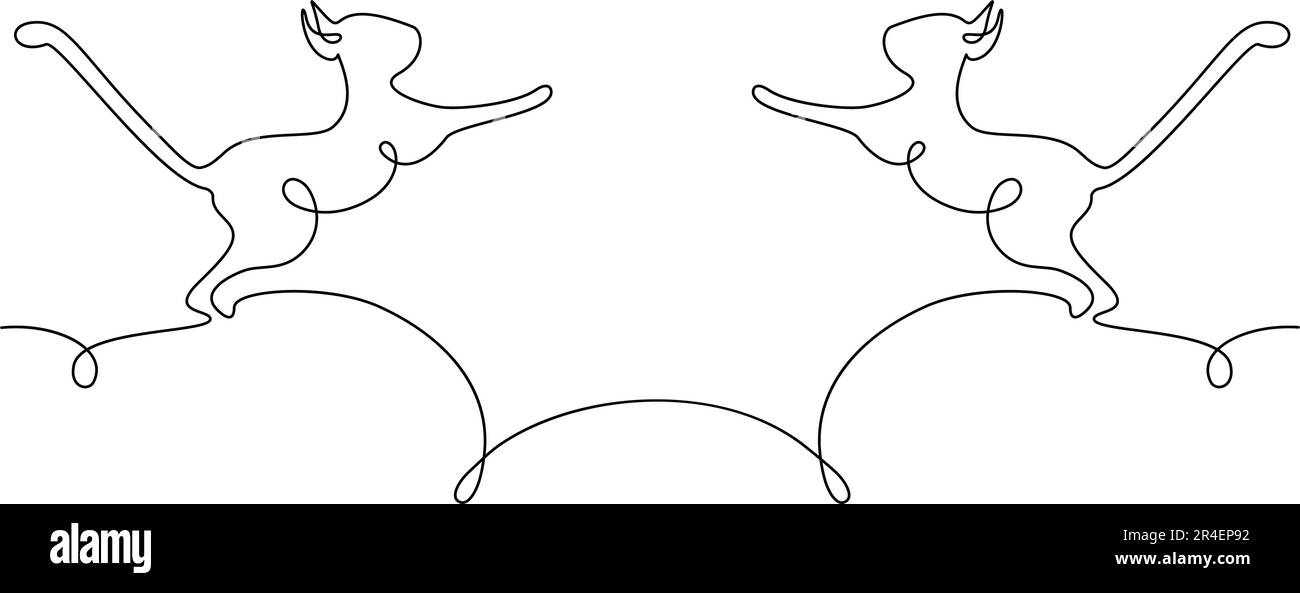 Abstract image of 2 cats towards each other drawn by one continuous ...