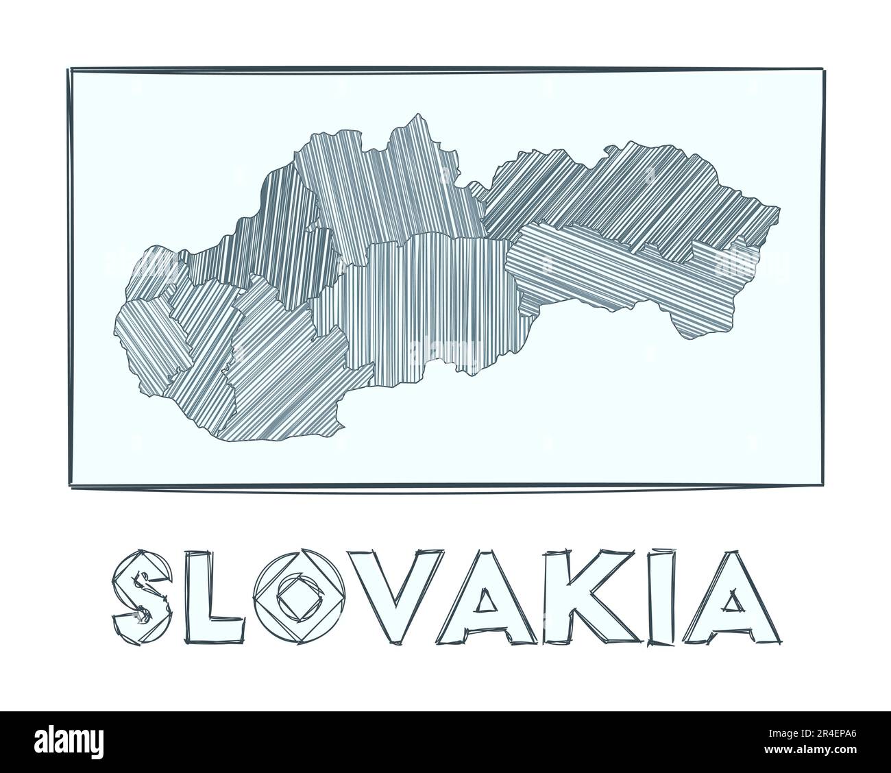 Sketch map of Slovakia. Grayscale hand drawn map of the country. Filled ...