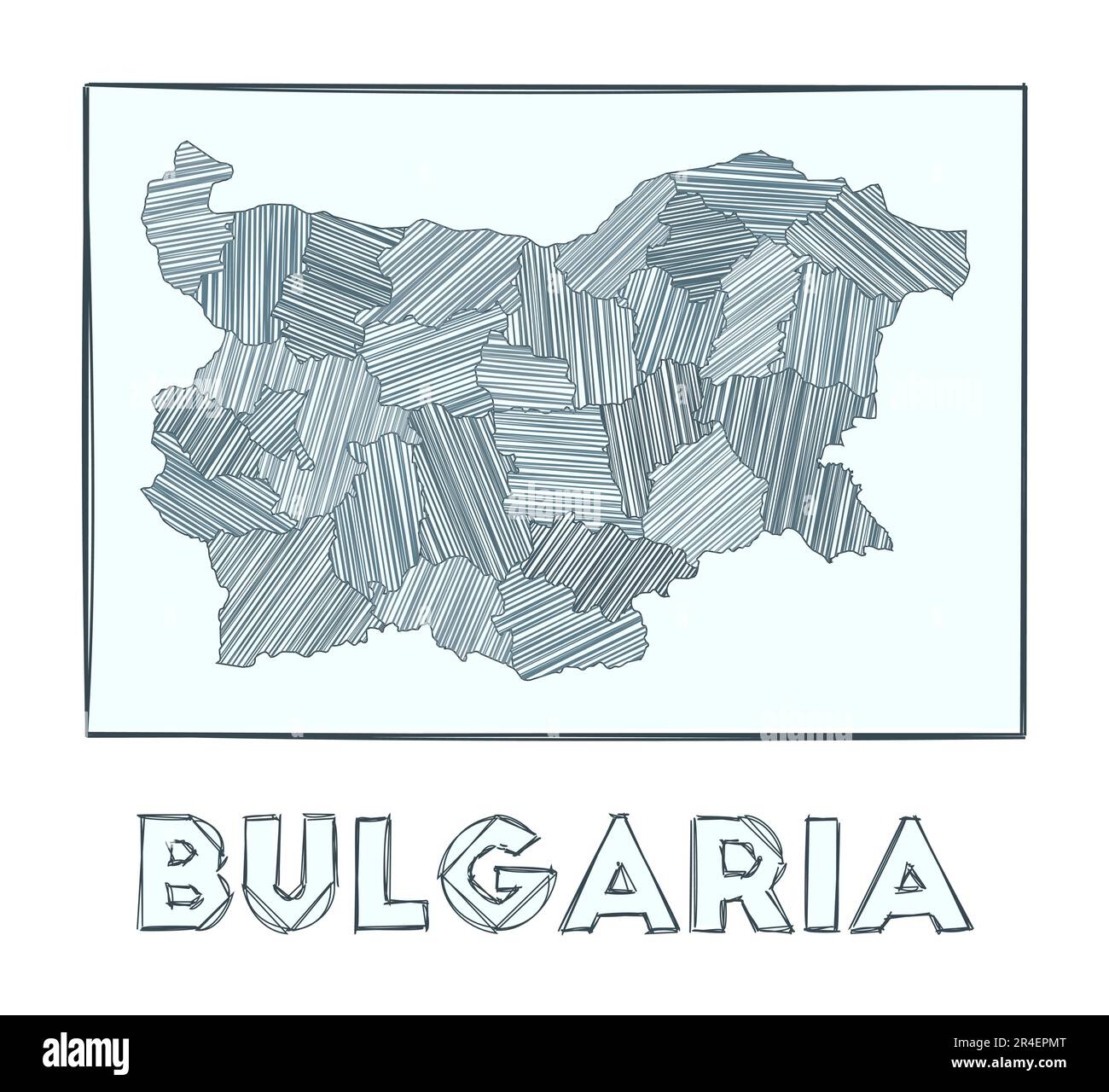 Sketch map of Bulgaria. Grayscale hand-drawn map of the country. Filled ...